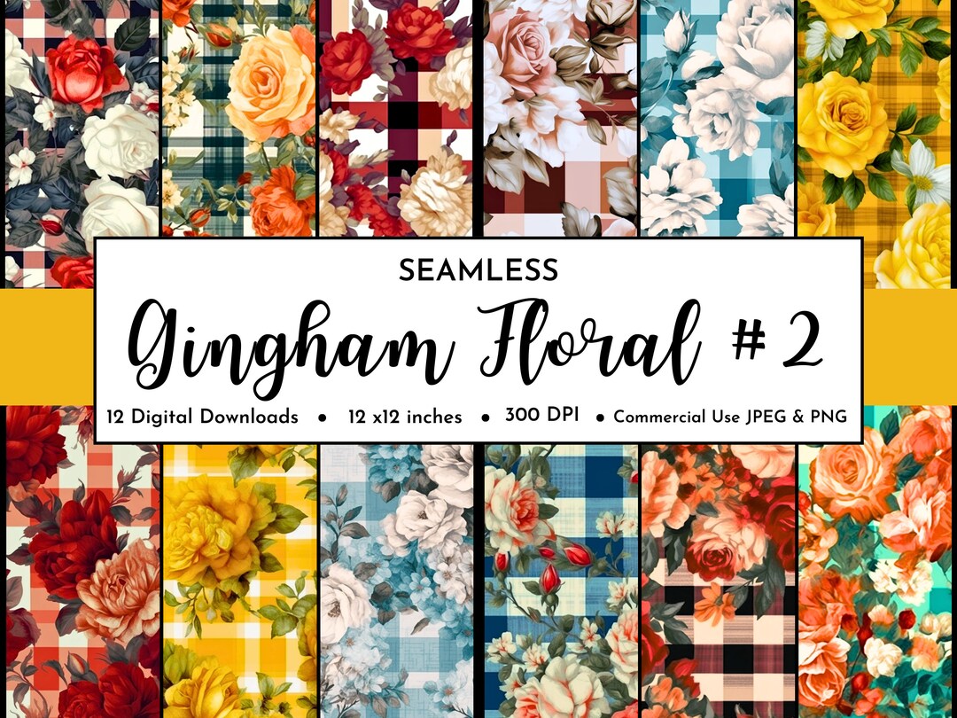 Gingham Floral Digital Paper Pack: Buffalo Plaid Rose (digital Download ...