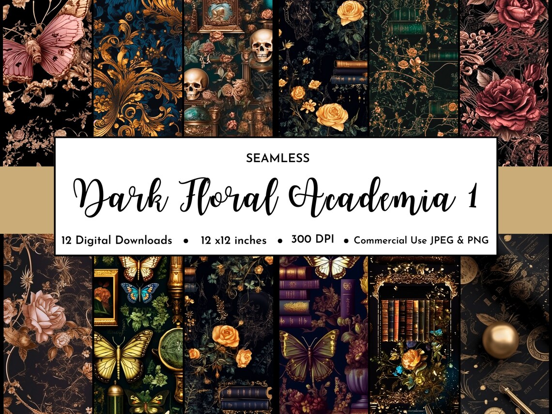 Dark Academia Floral Digital Paper Pack Seamless Pattern - Etsy