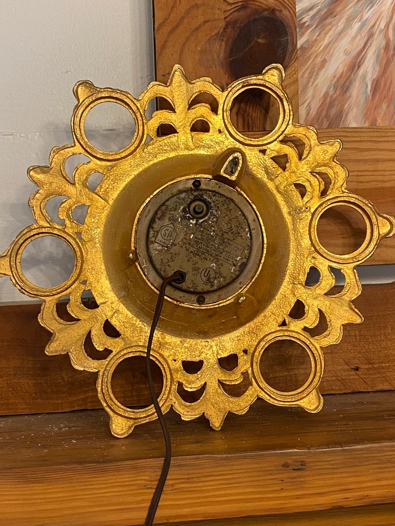 Vintage Gold Metal Wall Clock Ornate Design Electric Mid Century Clock ...