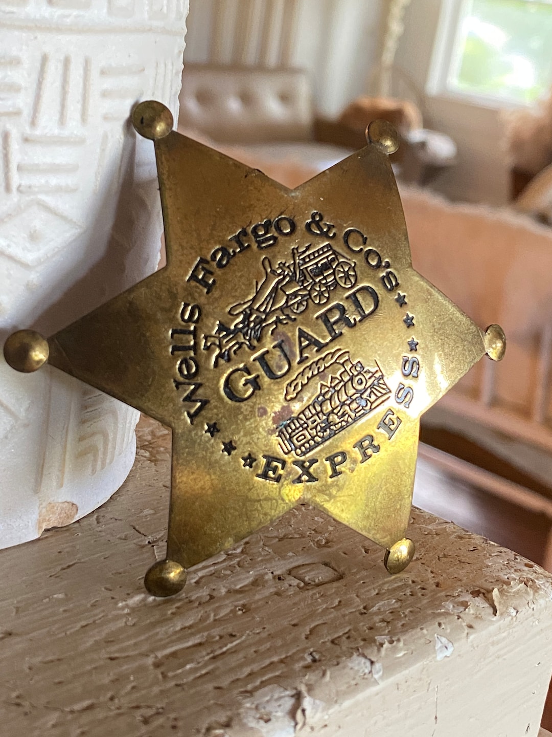 Vintage 1970 Brass Wells Fargo Guard Badge: Engraved Western ...