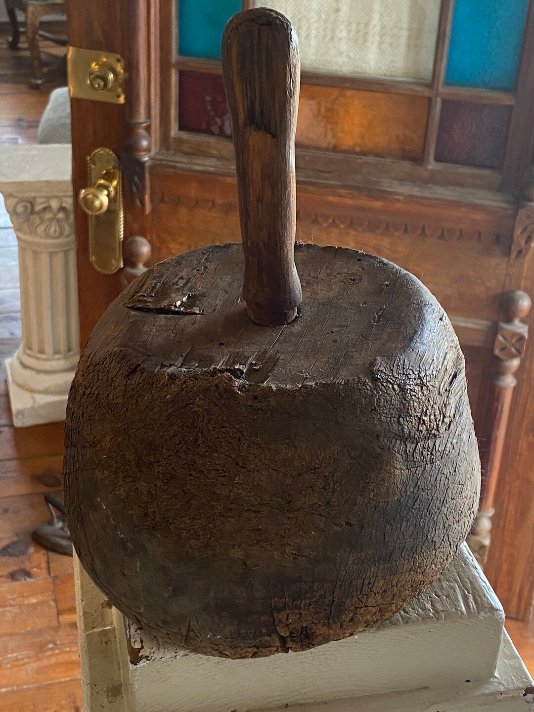 Primitive Antique Setting Maul Wooden Mallet Masonic Ceremonial Stone ...