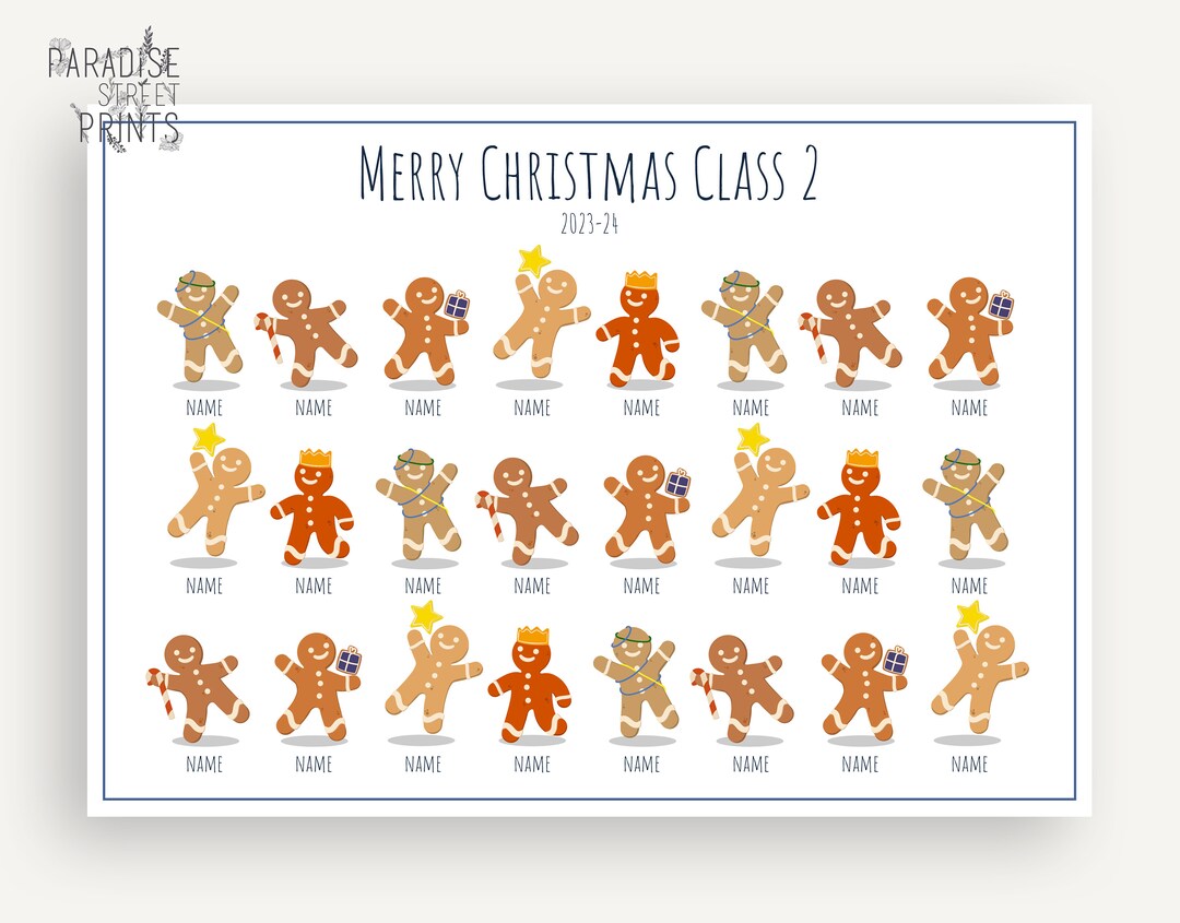 Personalised Class Christmas Gingerbread Print, Class Christmas Gift ...