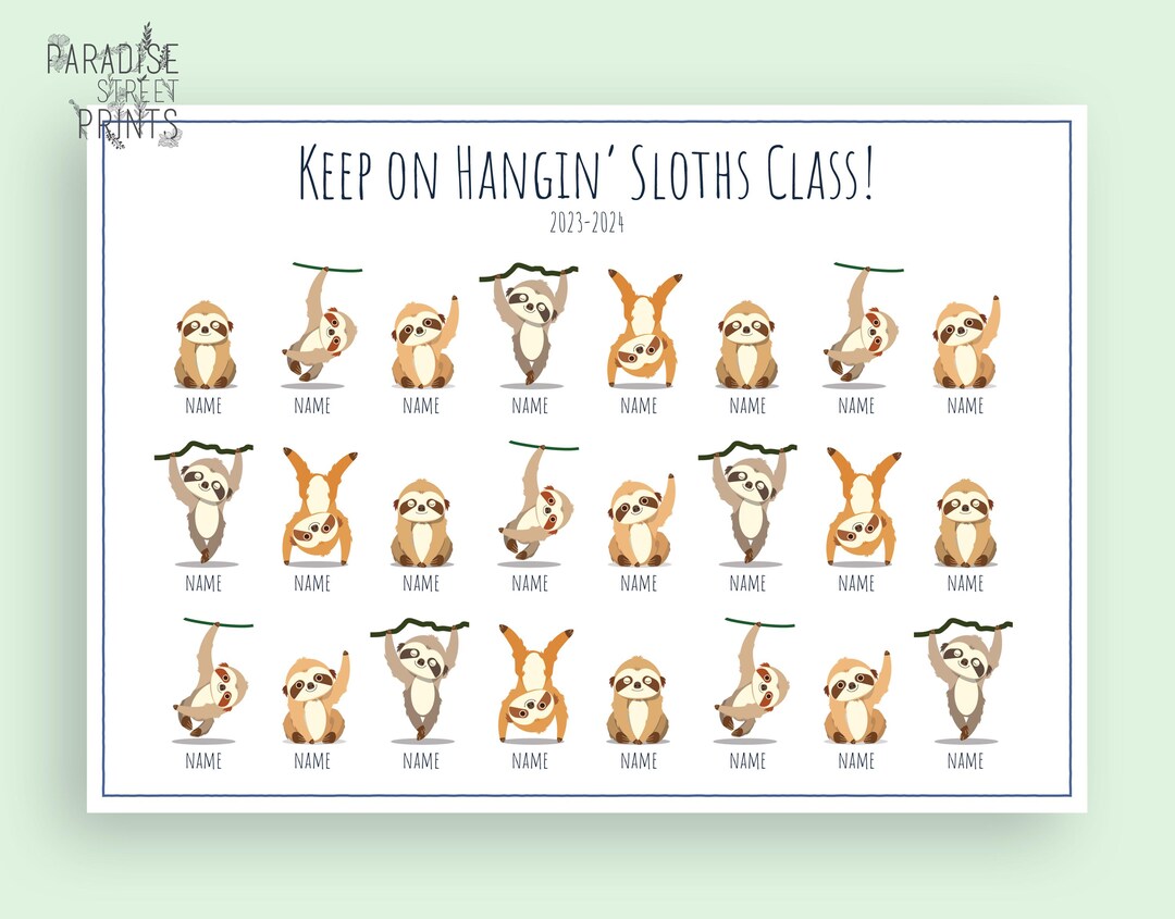 Personalised Sloths Print, End of Year Gift for Students, Teacher ...