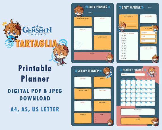 Chibi Tartaglia Genshin Impact Printable Daily Weekly Monthly - Etsy