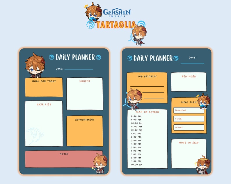 Chibi Tartaglia Genshin Impact Printable Daily Weekly Monthly Planner ...