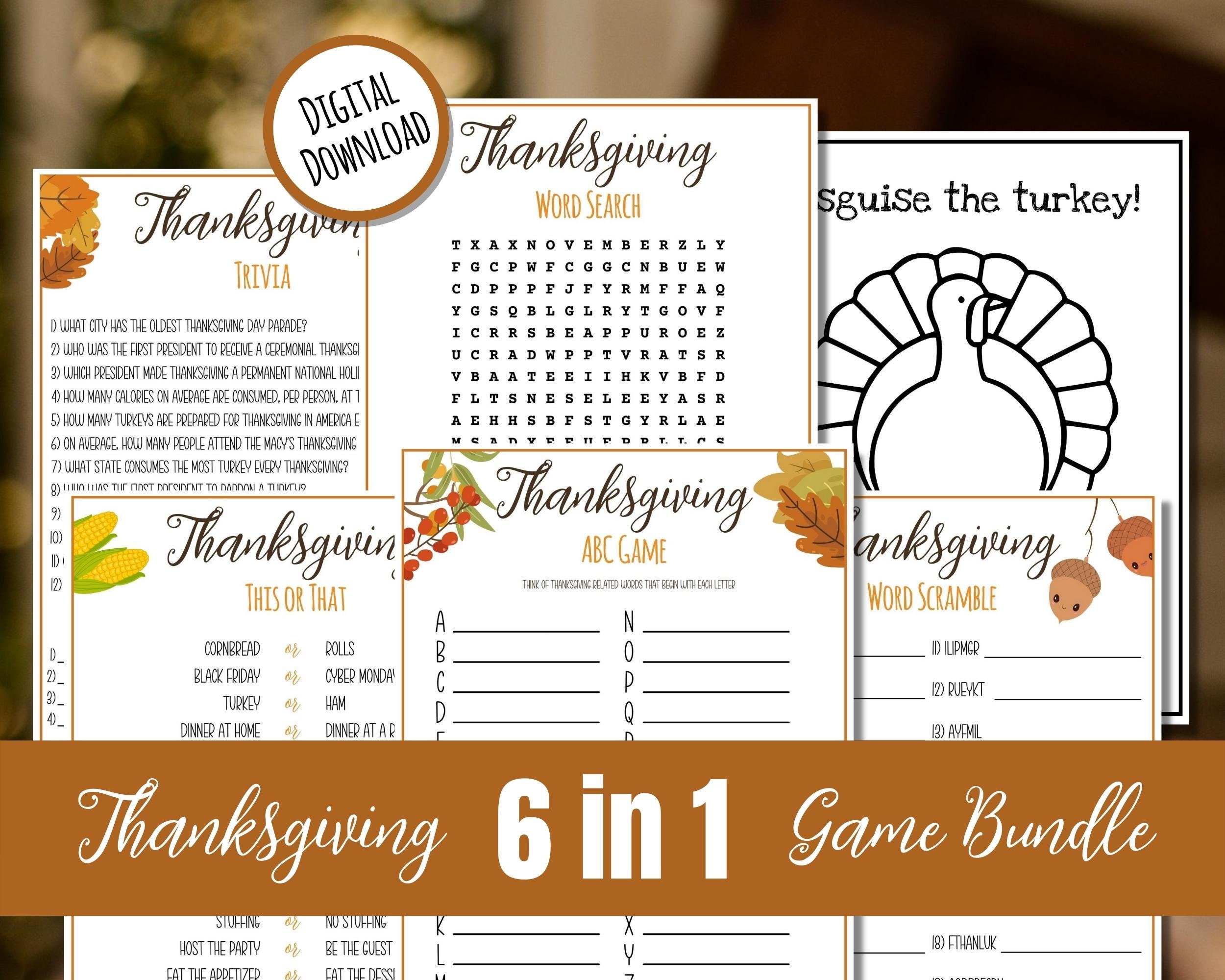6 in 1 Thanksgiving Game Bundle | Holiday Games Bundle | Thanksgiving ...