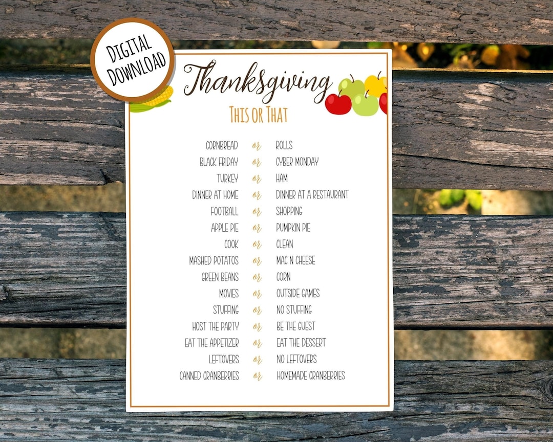 Thanksgiving This or That Printable | Would You Rather Game ...