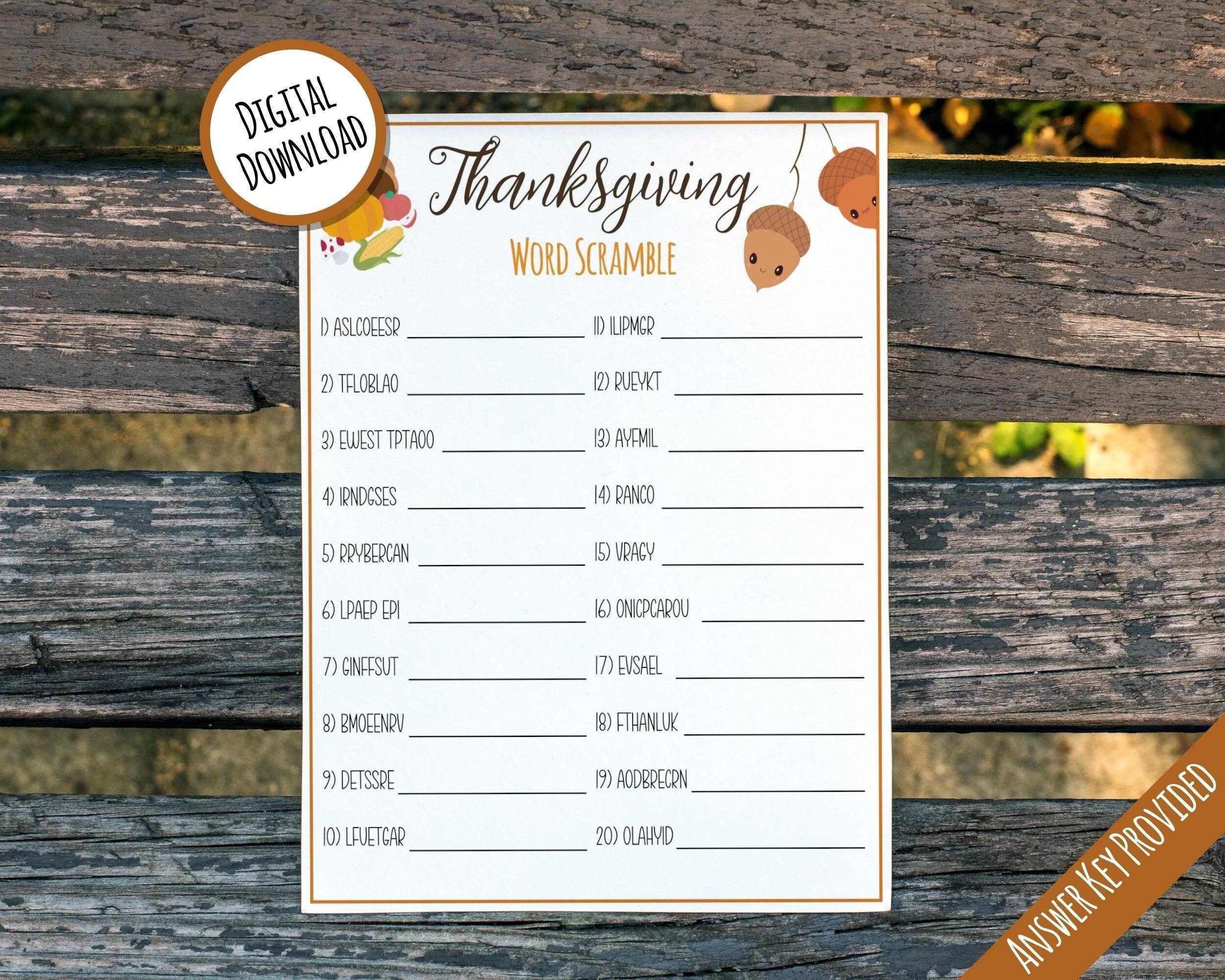 Thanksgiving Word Scramble | Thanksgiving Printable | Friendsgiving ...