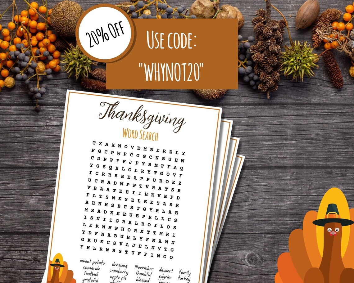 Thanksgiving Word Search | Thanksgiving Printable Game | Friendsgiving ...