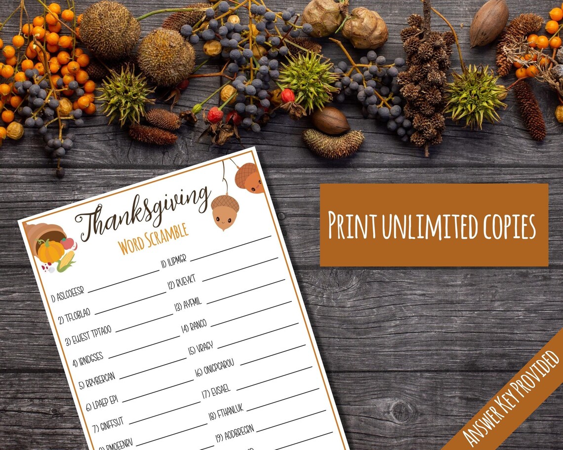 Thanksgiving Word Scramble | Thanksgiving Printable | Friendsgiving ...