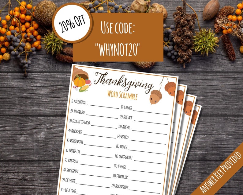 Thanksgiving Word Scramble | Thanksgiving Printable | Friendsgiving ...
