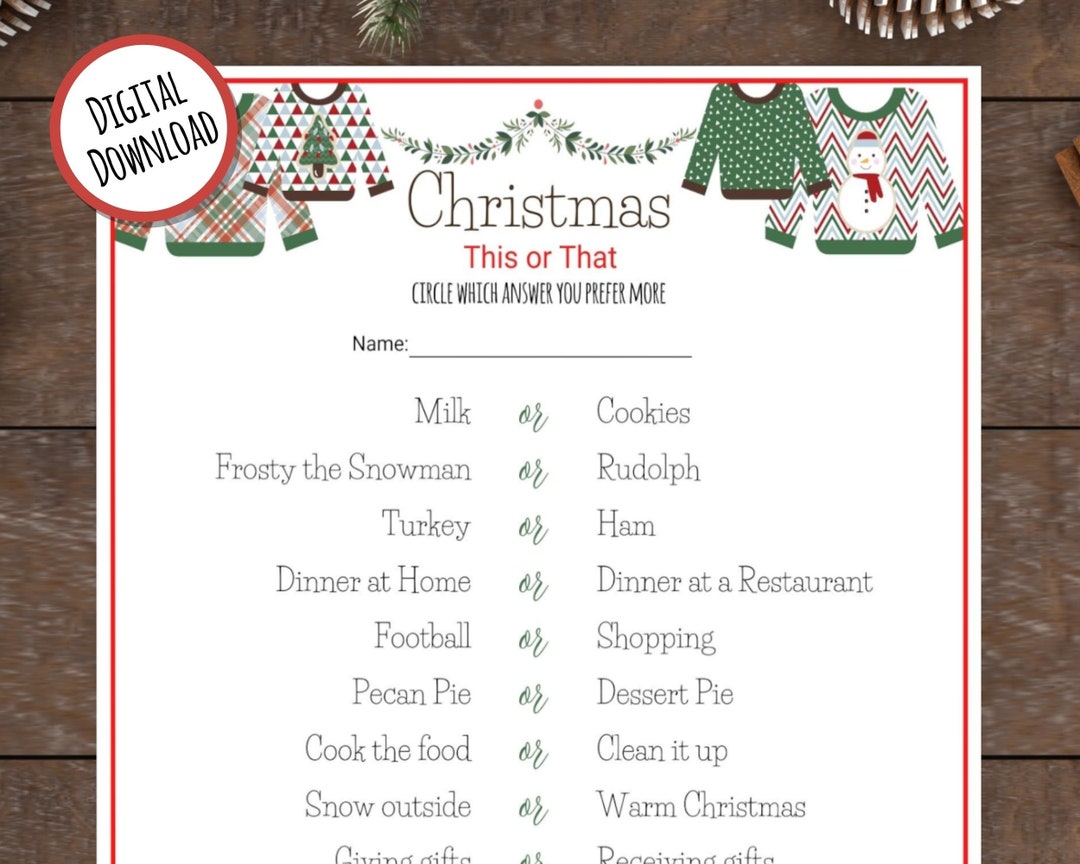 Christmas This or That Game for Kids | Christmas Would You Rather Game ...