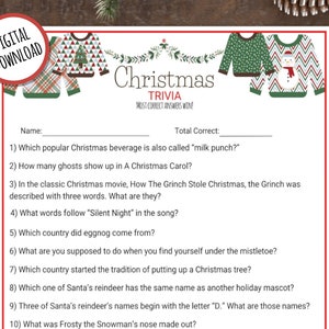 Christmas Trivia Printable Game | Christmas Trivia | Zoom Christmas ...