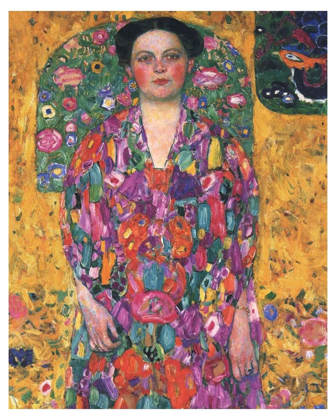 Vintage-inspired Klimt Art Print - Lady in Red With Roses - Vibrant ...