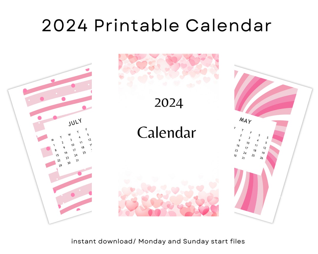 20242 Calendar Pink Explosion. Instant Download. Printable in Both ...