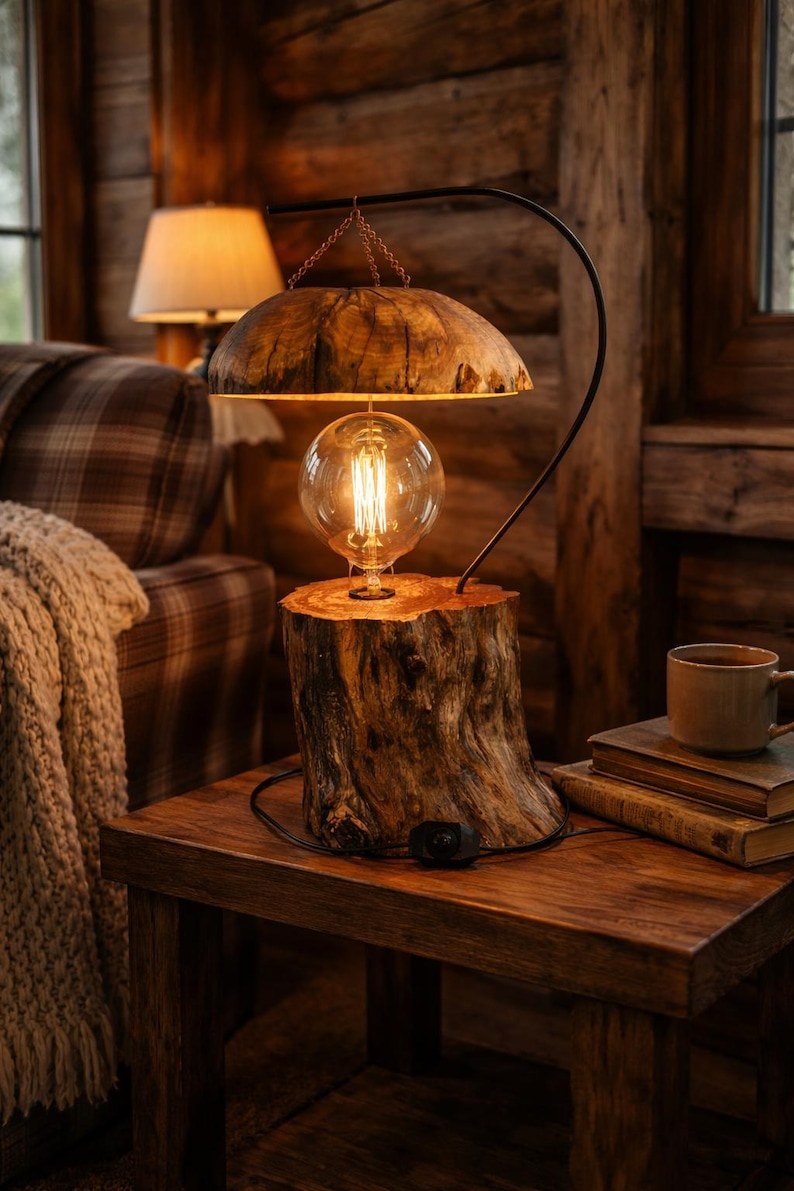Handcrafted Rustic Lamp, Wooden Table Lamp, Rustic Decor, Reclaimed ...