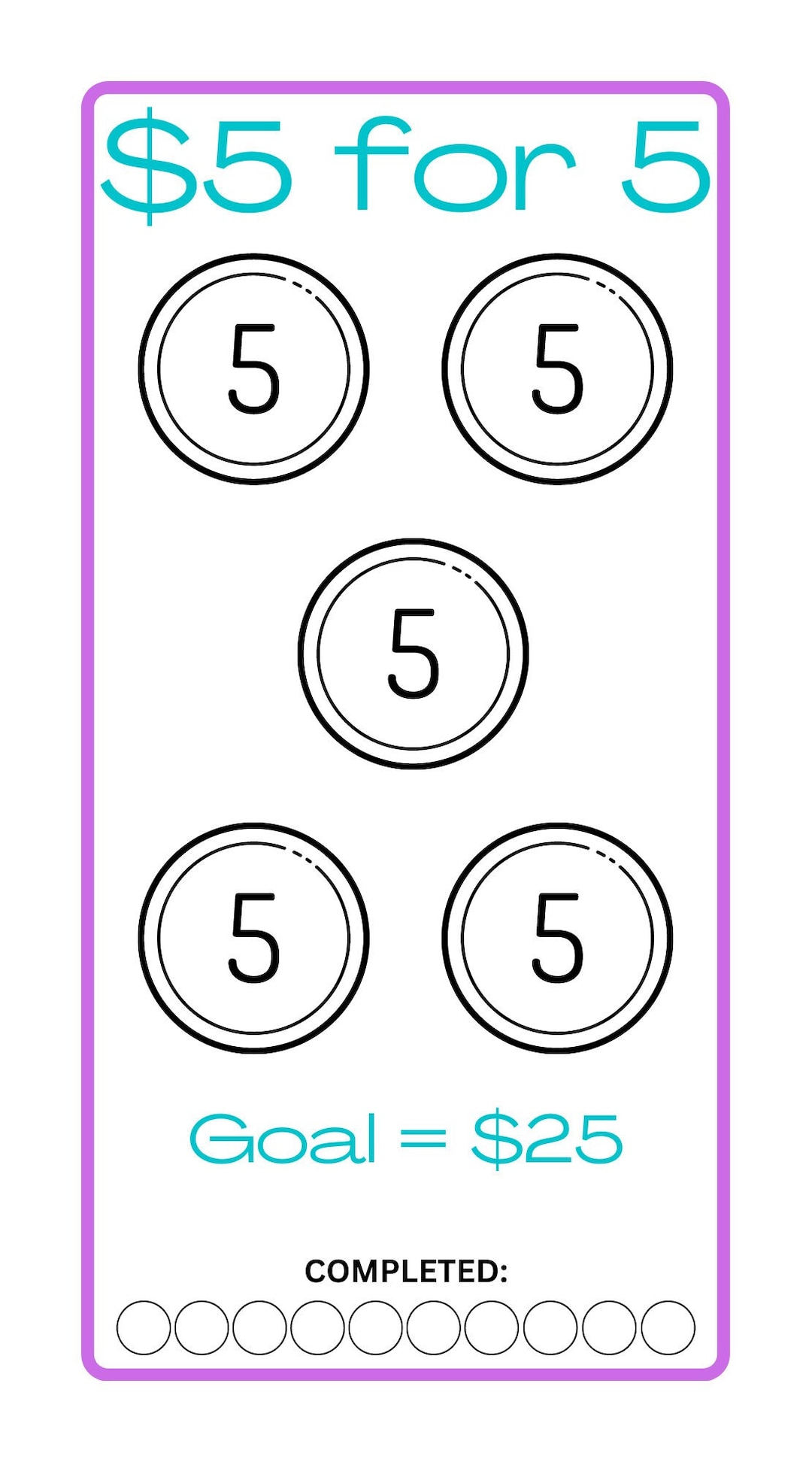 5 Dollar for 5 Savings Challenge - Etsy