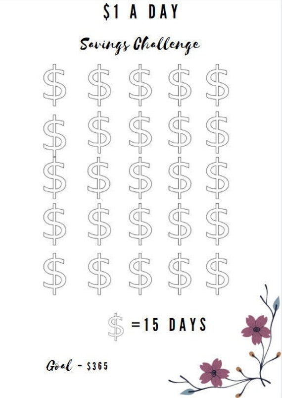1 Dollar A Day Savings Challenge Etsy