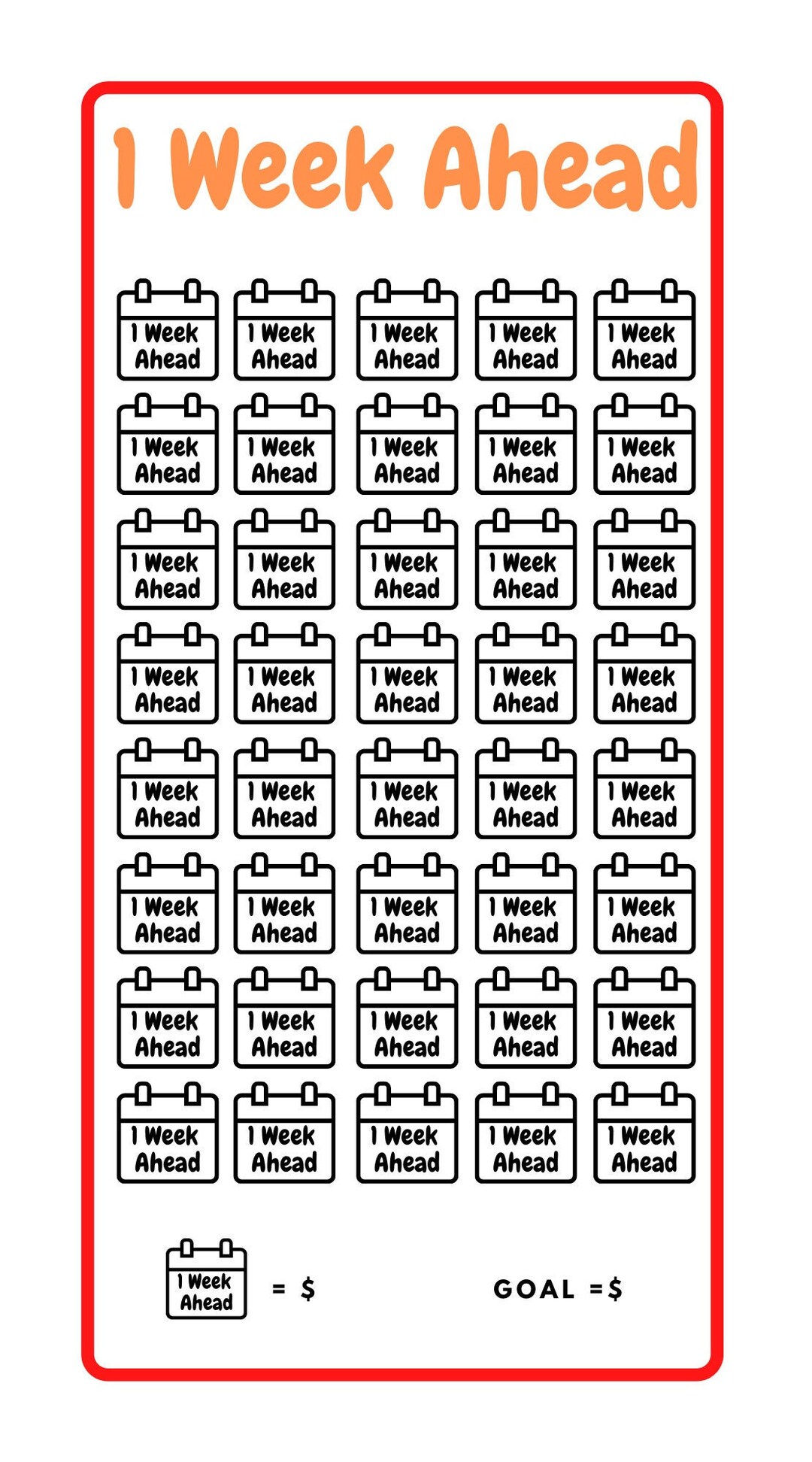 1 Week Ahead Savings Tracker - Etsy