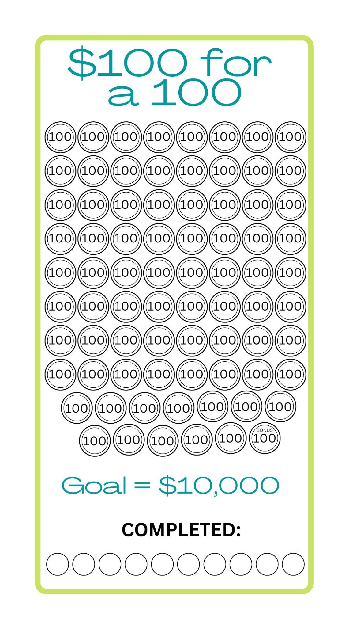 100 Dollars for 100 Savings Challenge - Etsy