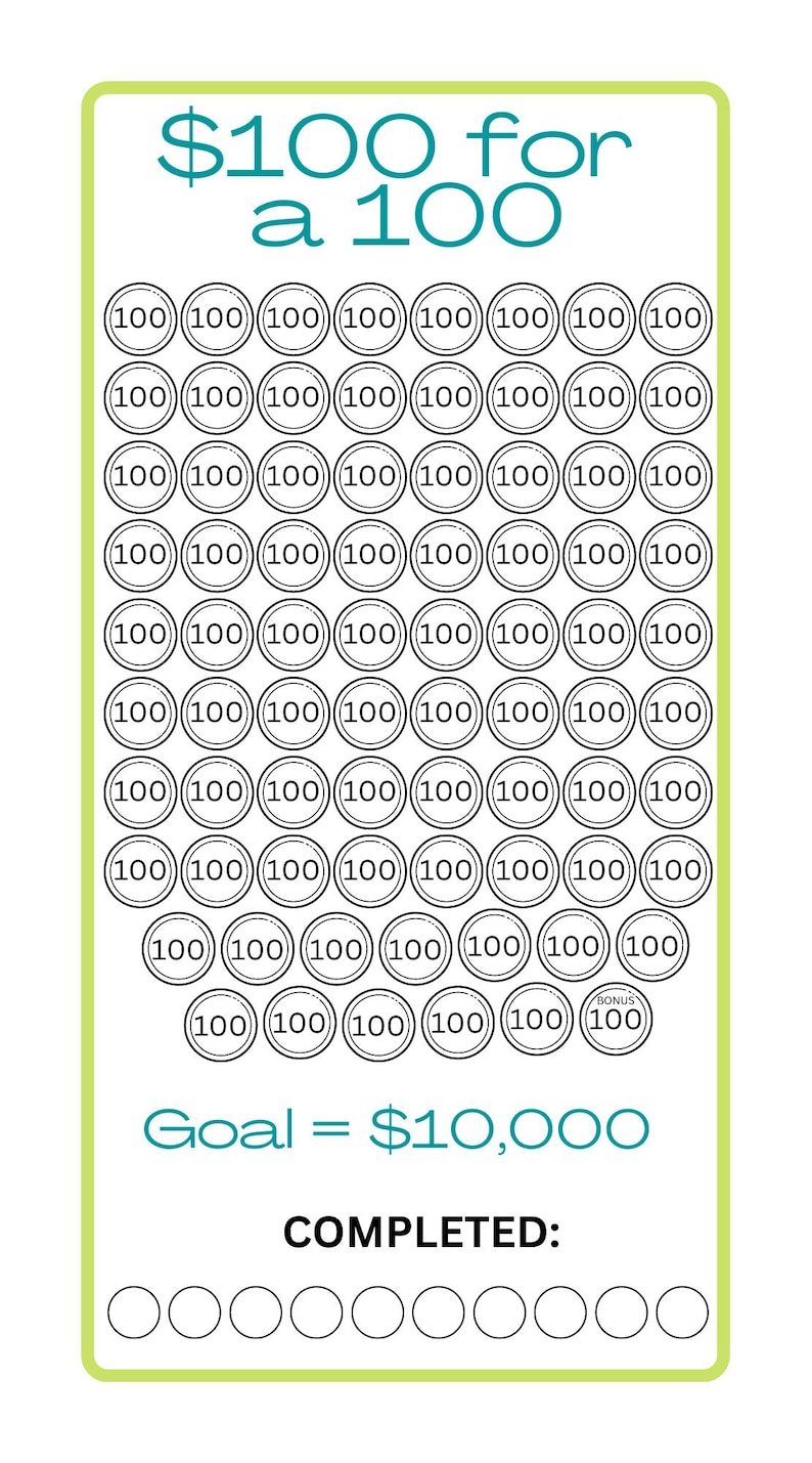 100 Dollars for 100 Savings Challenge - Etsy