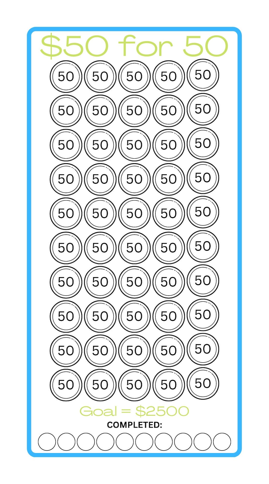 50 Dollar for 50 Savings Challenge - Etsy