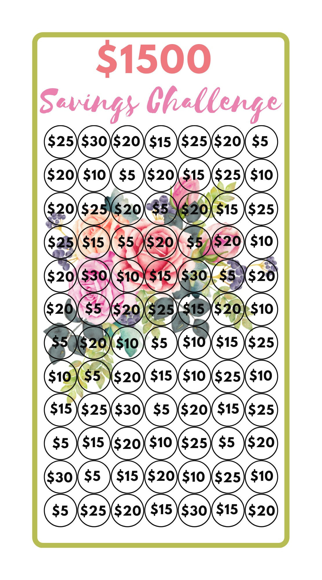 A6 1500 Dollar Savings Challenge - Etsy