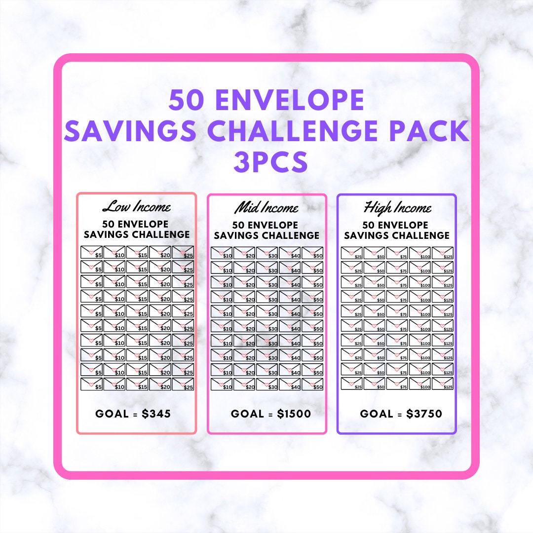 50 Envelope Savings Challenge Pack 3PCS - Etsy