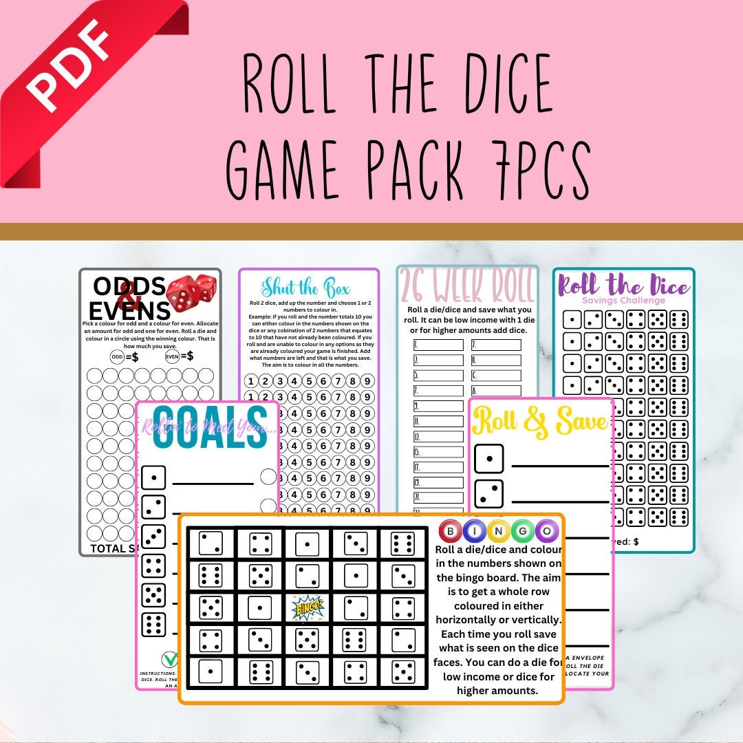 A6 Roll the Dice Game Savings Challenge Pack 7PCS | Cash Stuffing ...