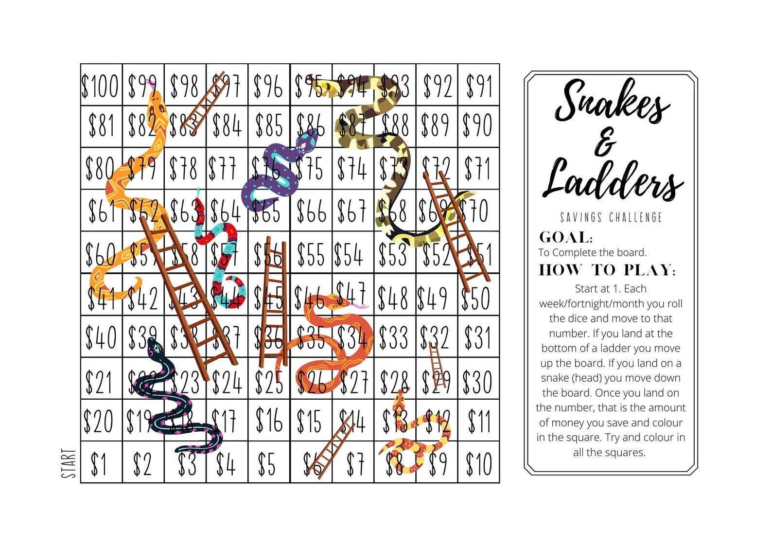 Snakes and Ladders Savings Challenge - Etsy
