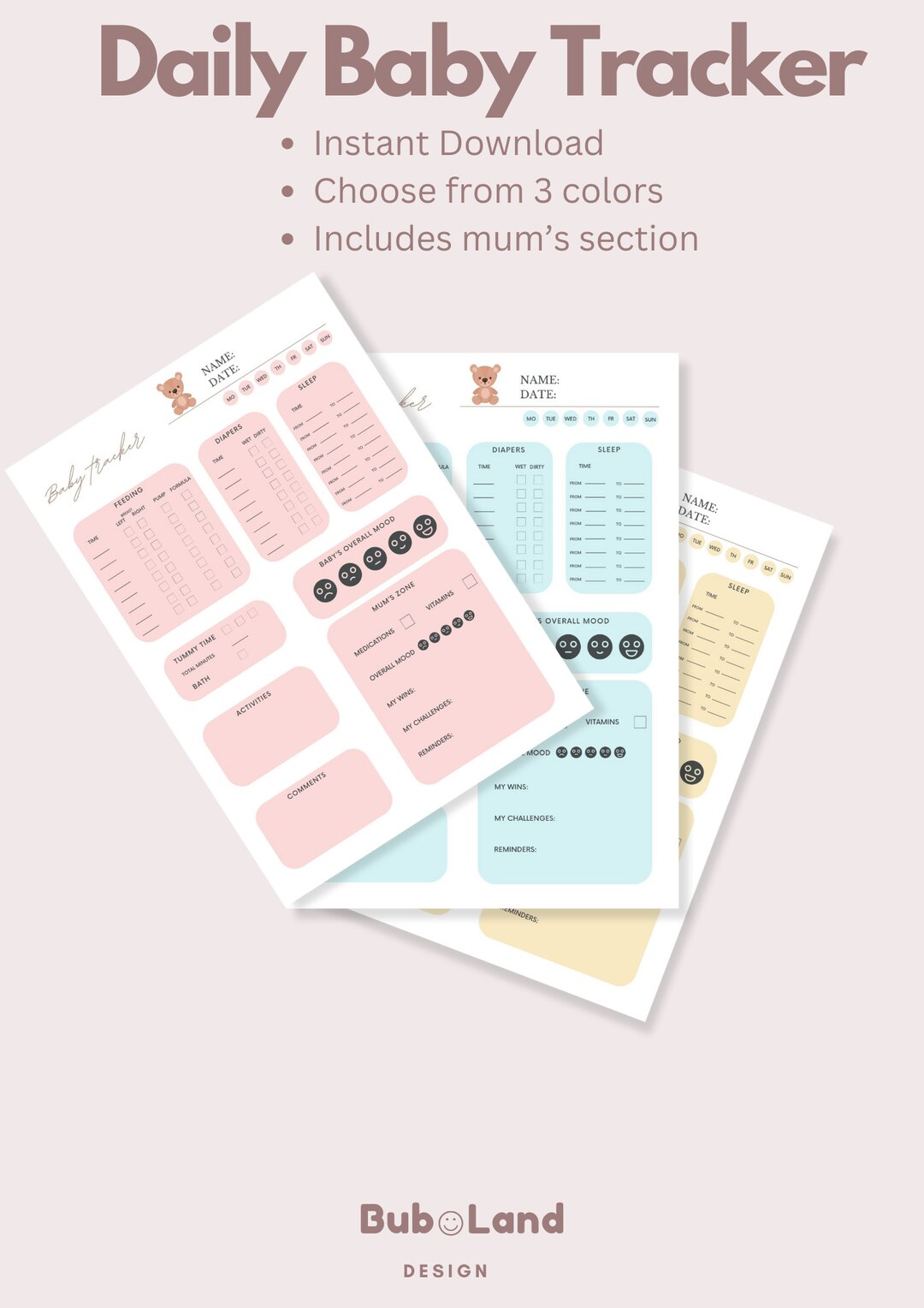 Newborn Printable Tracker, Care Log, Tracker for Sleep, Feeding, Bottle ...