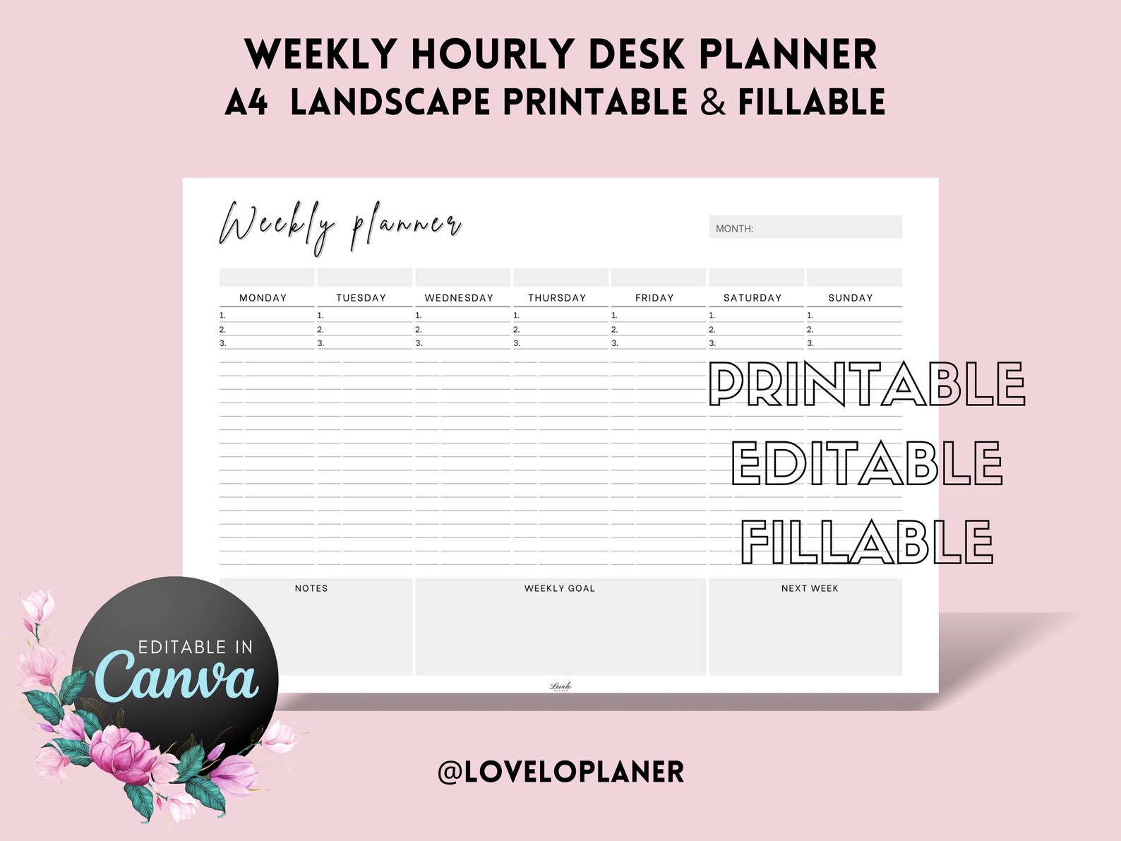 Weekly Hourly Planner Printable Weekly Schedule Printable - Etsy