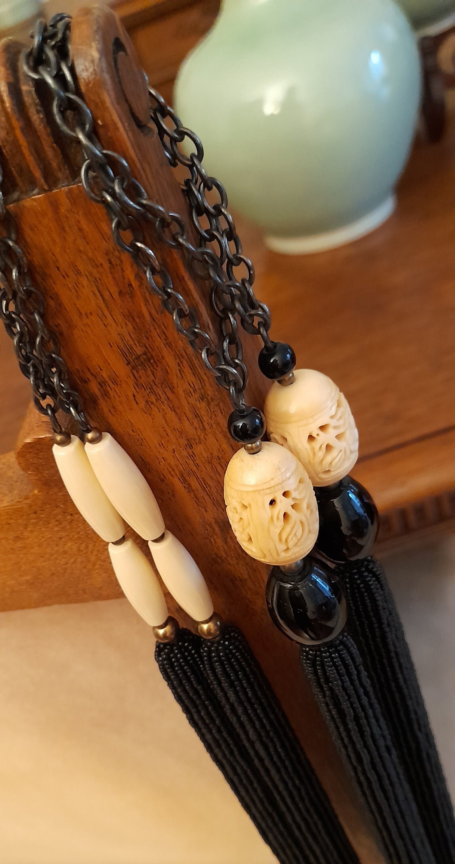 Bone N Black Tassel Mix With Bone Beads and Black Seed Bead Tassels ...