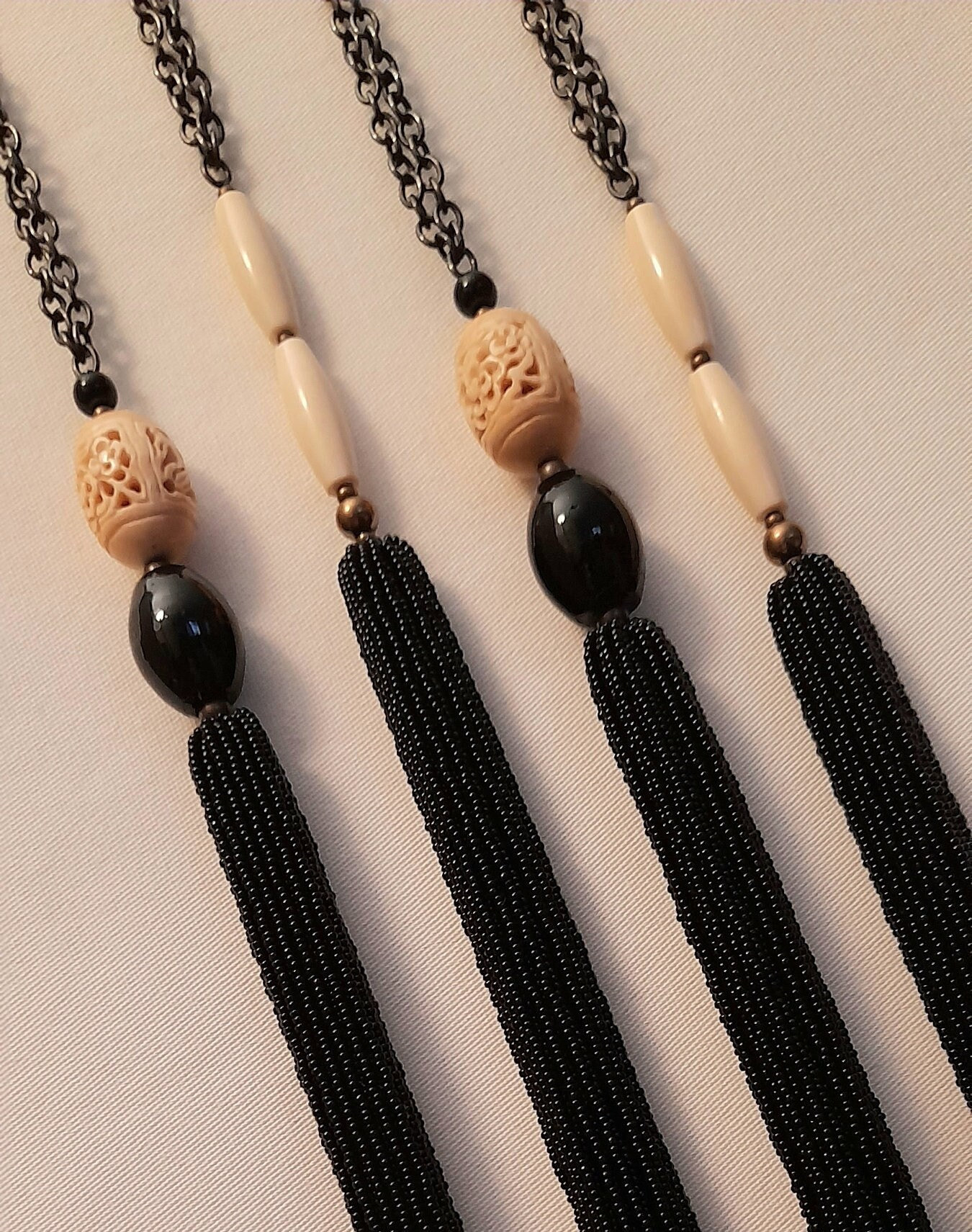 Bone N Black Tassel Mix With Bone Beads and Black Seed Bead Tassels ...