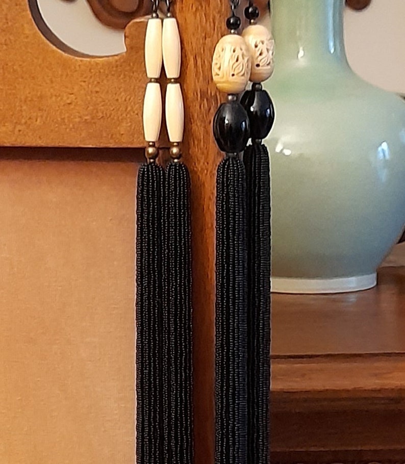Bone N Black Tassel Mix With Bone Beads and Black Seed Bead Tassels ...