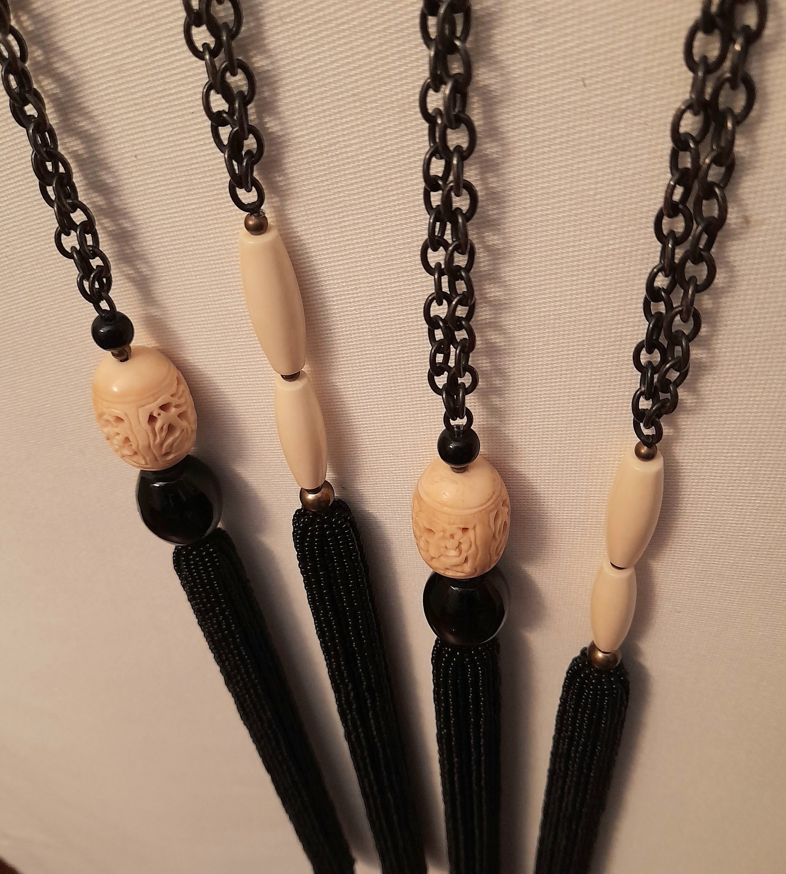 Bone N Black Tassel Mix With Bone Beads and Black Seed Bead Tassels ...