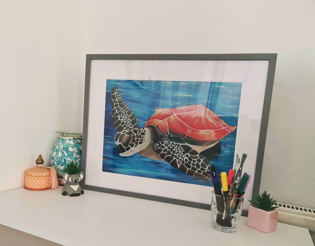 Art Print of Turtle Swimming in Gold in Acryclic, With or Without Frame ...
