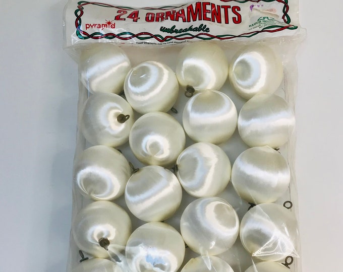 24 Vintage White Satin Styrofoam Ball Christmas Ornaments by Pyramid ...