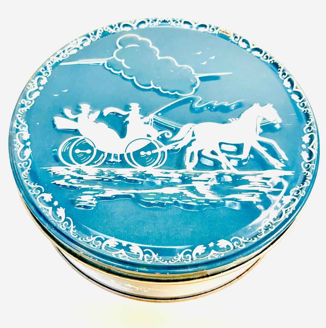 Vintage Blue Shirley Jean Fruitcake Cookie Tin With Horses and Buggy 7 ...
