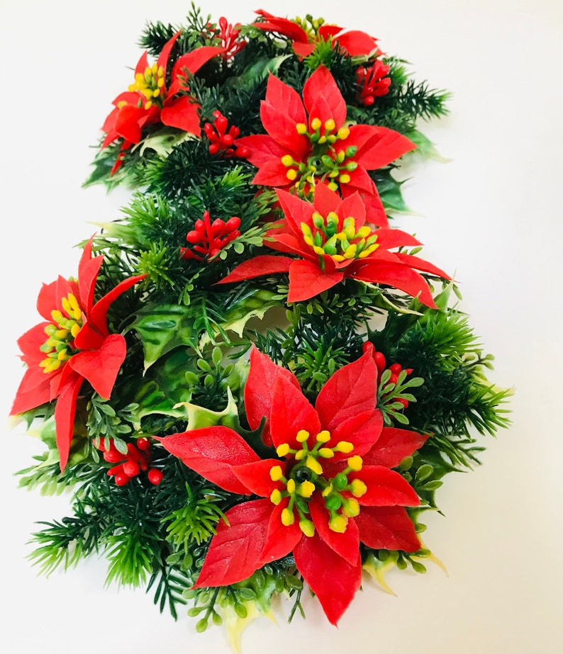 Pair of Vintage 1970s Plastic Red Poinsettia, Pine and Holly Candle ...