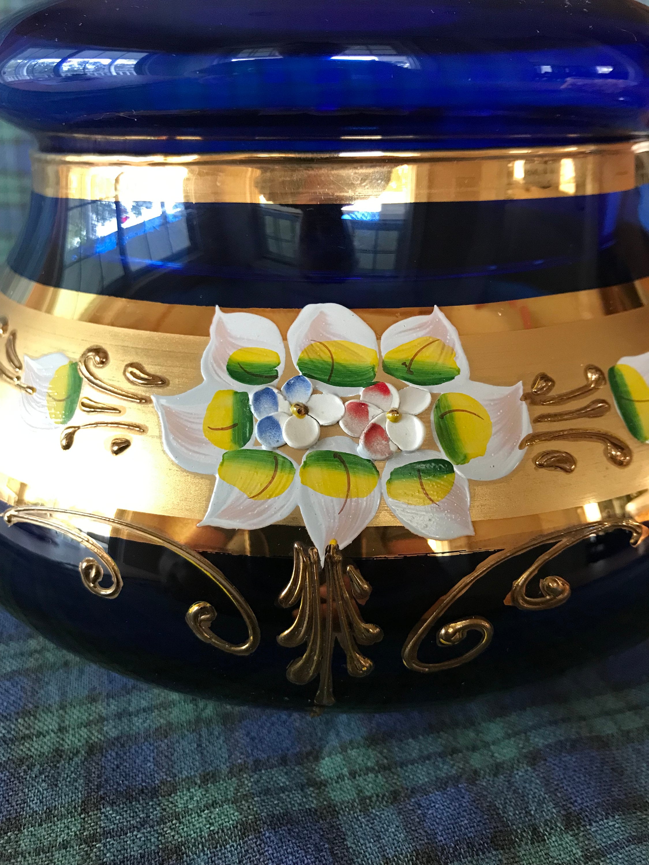 Vintage Bohemian Czech Cobalt Blue Pot With Lid and Gold - Etsy