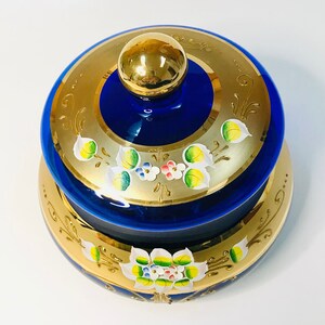 Vintage Bohemian Czech Cobalt Blue Pot With Lid and Gold Gilded Swirls ...