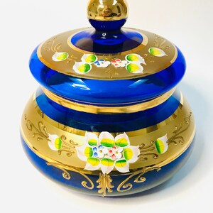 Vintage Bohemian Czech Cobalt Blue Pot With Lid and Gold Gilded Swirls ...
