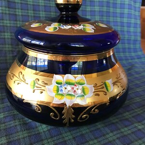 Vintage Bohemian Czech Cobalt Blue Pot With Lid and Gold - Etsy