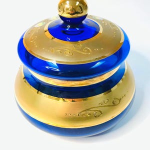 Vintage Bohemian Czech Cobalt Blue Pot With Lid and Gold Gilded Swirls ...