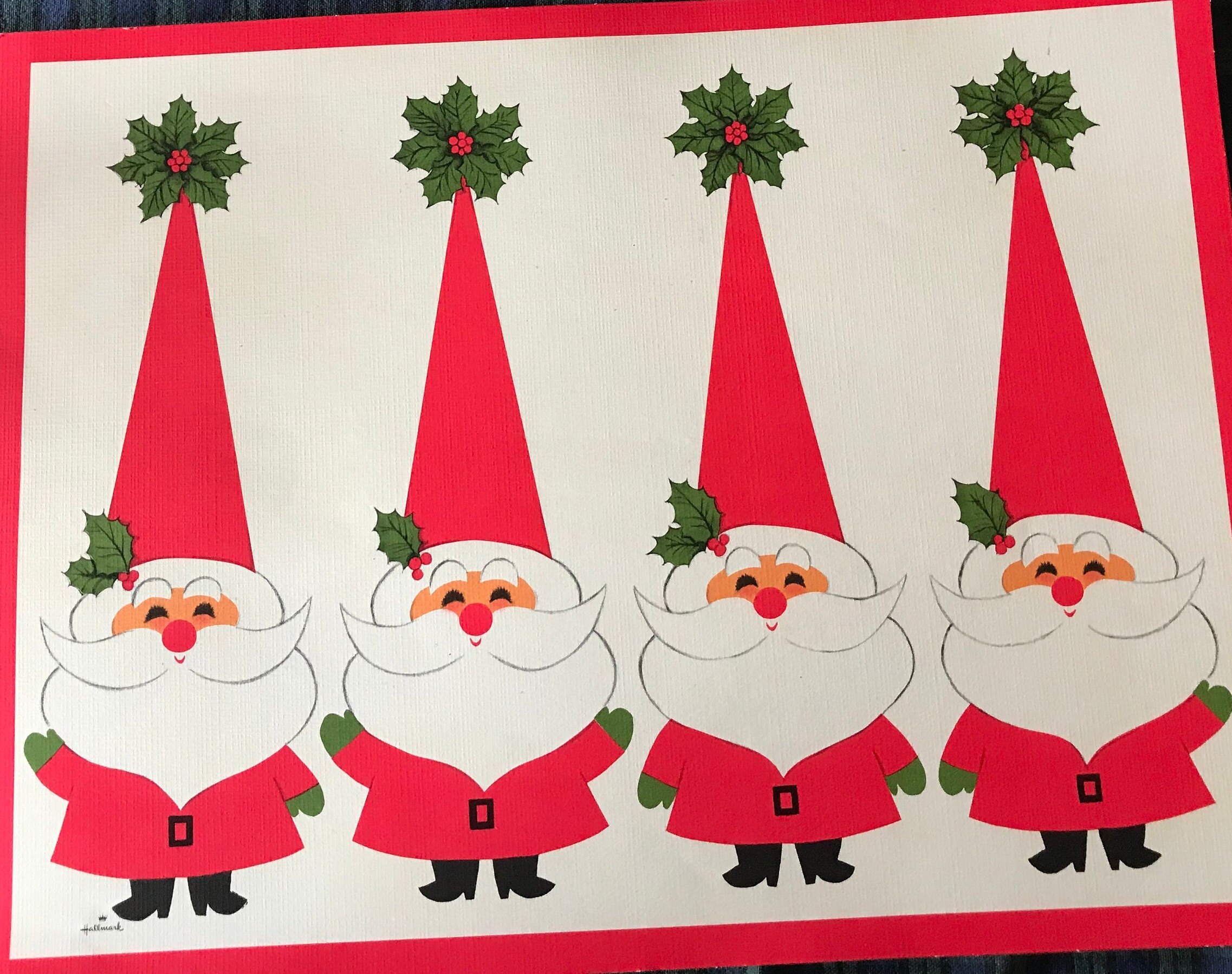 6 Vintage Bright Red 1970's Hallmark Christmas Placemats on Paper Linen ...
