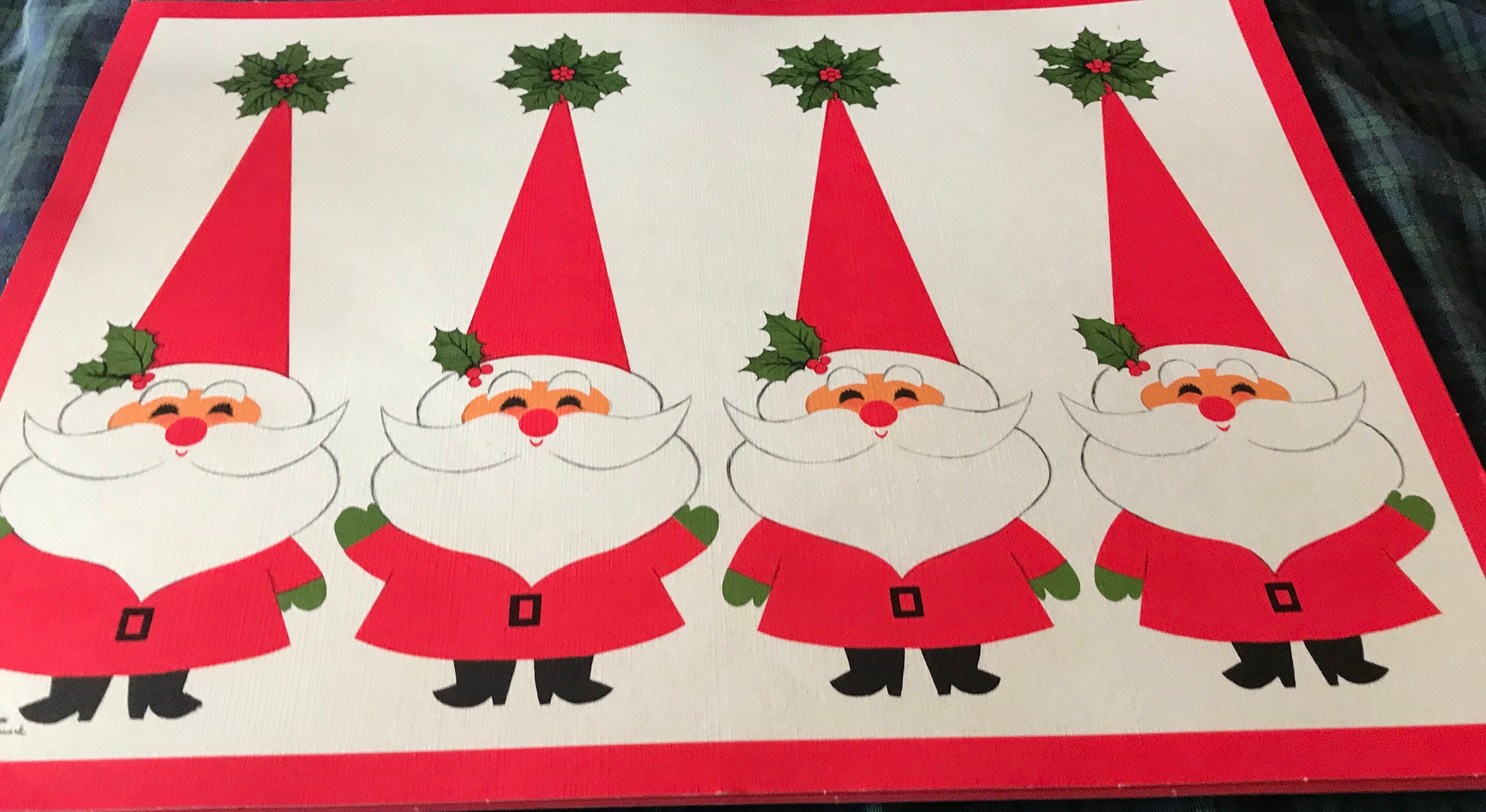 6 Vintage Bright Red 1970's Hallmark Christmas Placemats on Paper Linen ...
