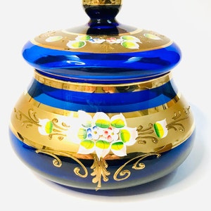 Vintage Bohemian Czech Cobalt Blue Pot With Lid and Gold Gilded Swirls ...