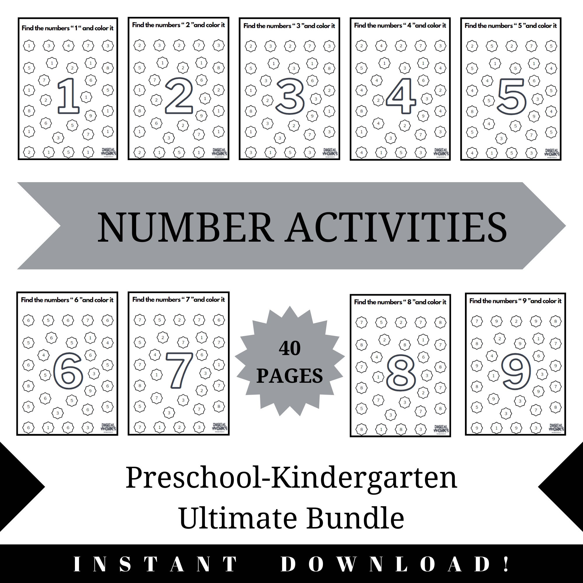 Preschool Number Toddler Learning Worksheets Instant Download ...