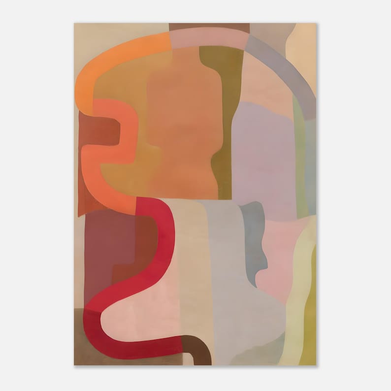 Retro Abstract Shapes Print | Colorful Curvy Geometric Wall Art (fine ...